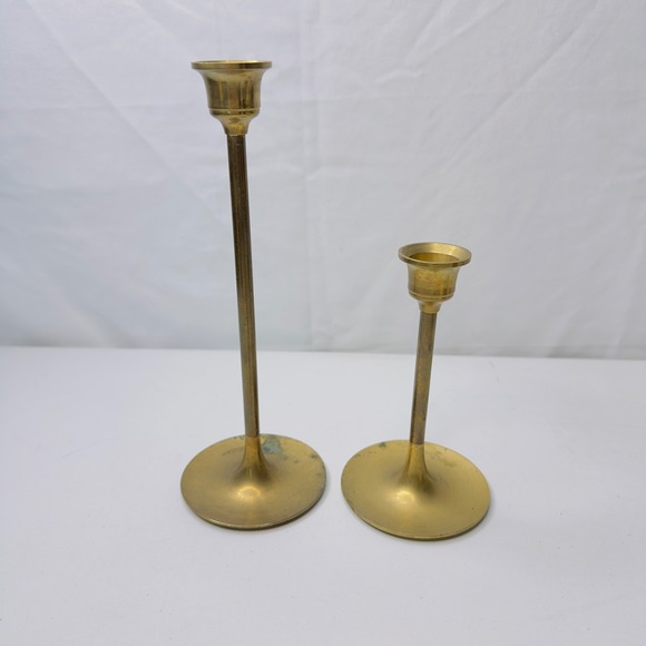 Accents | Vintage Brass Candlesticks Set Of 2 Tall And Short Taper ...